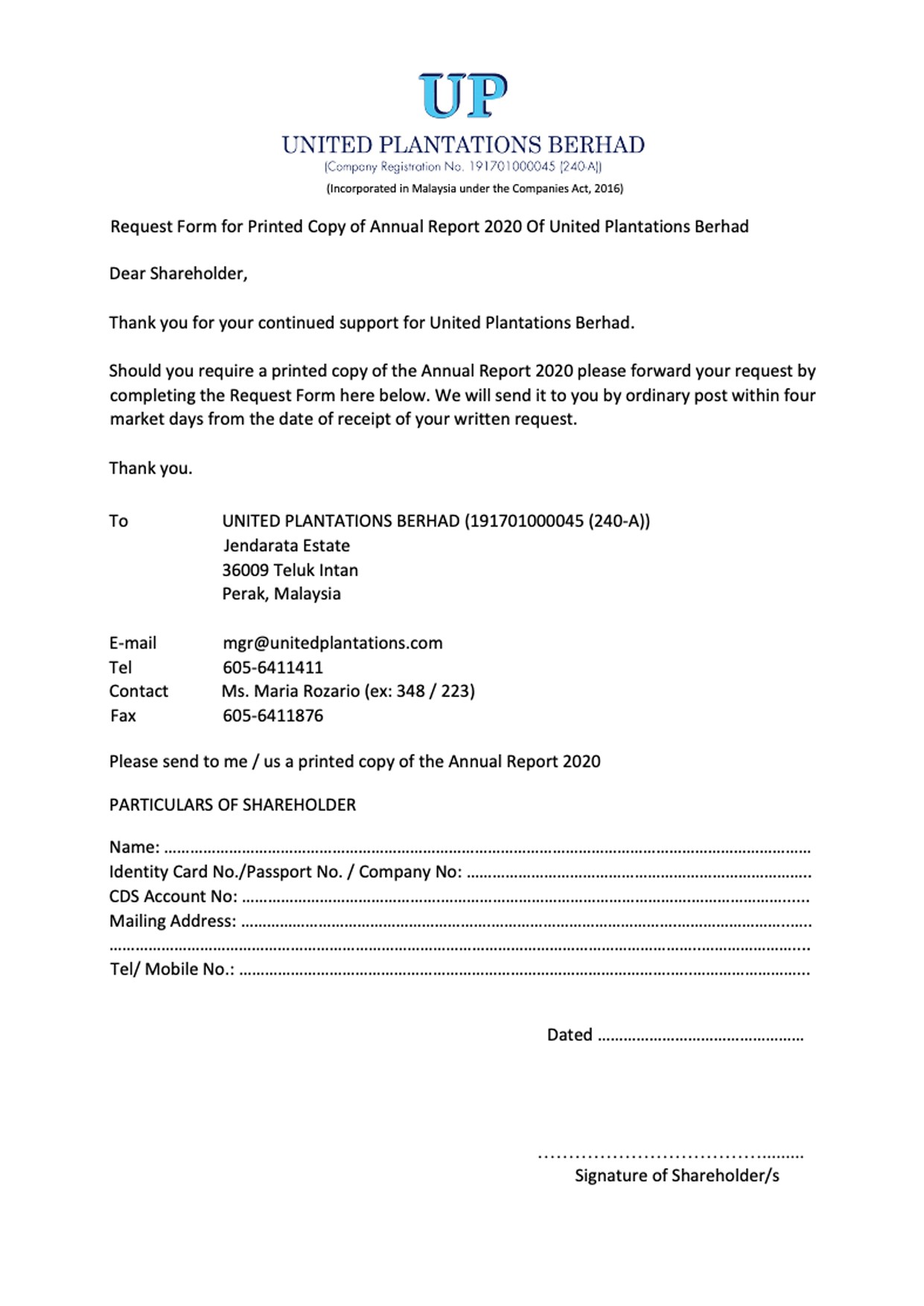 Investor Relations – United Plantations Berhad